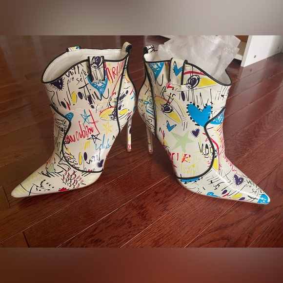 Shoes | Graffiti Ankle Heel Boots | Poshmark